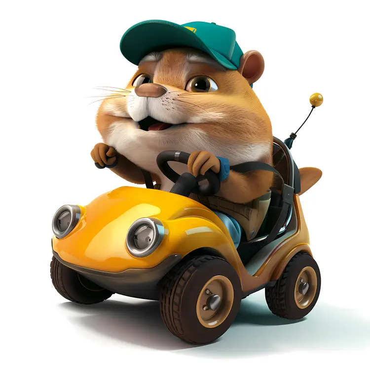 Cute Hamster Driving a Car