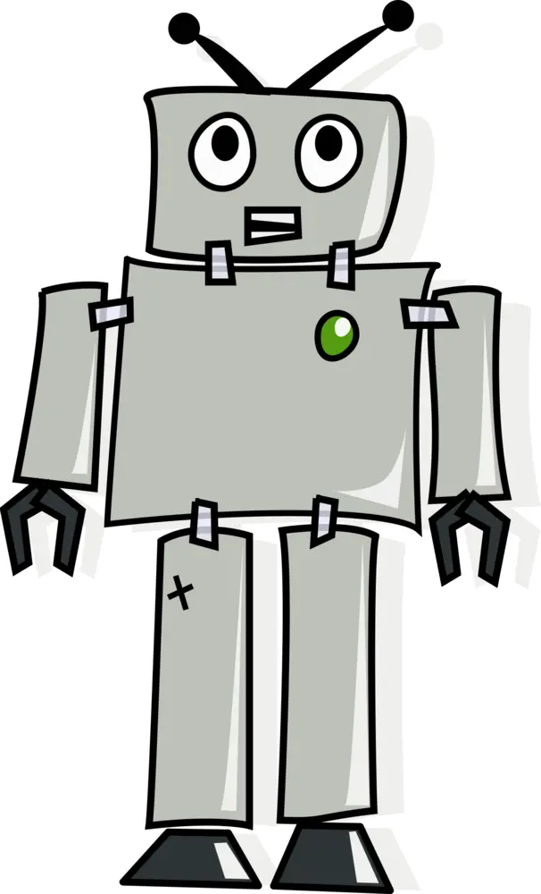 Gray Robot with Green Button