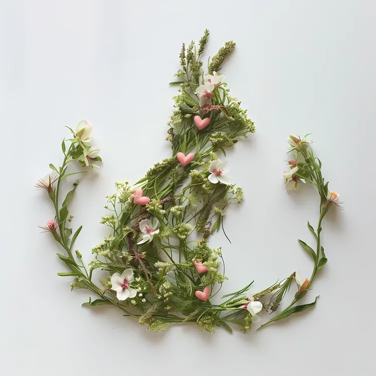 Green Rabbit with Pink Flowers