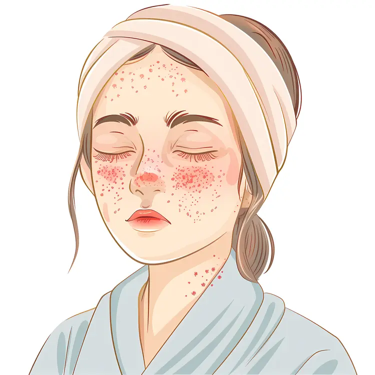 Illustration of a Woman with Acne and Closed Eyes