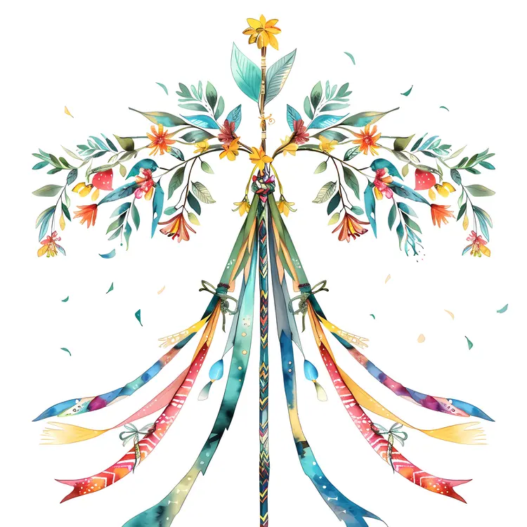 Colorful Ribbons on Decorative Pole for May Day Celebration