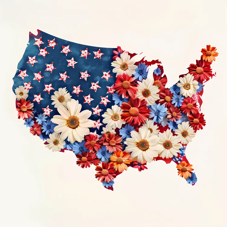 USA Map with Floral Design