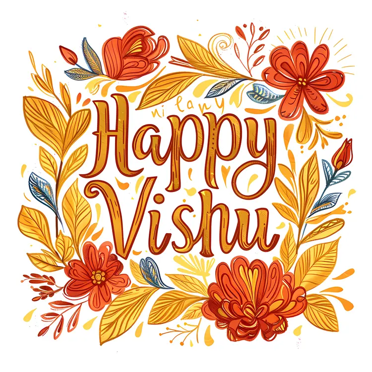 Orange Themed Happy Vishu Greeting Card