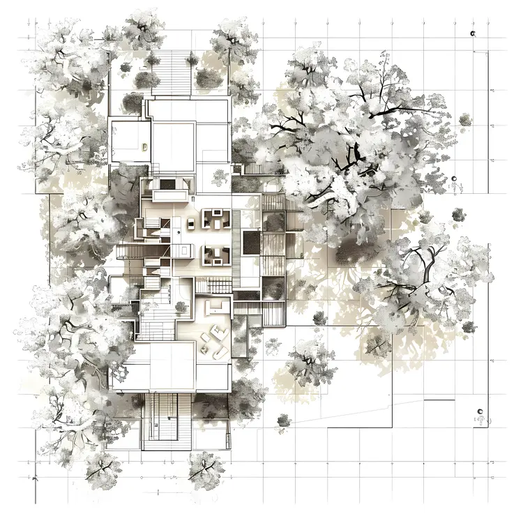 Rectangular Architectural Plan with Trees