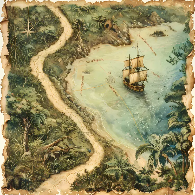 Ship and Island Treasure Map