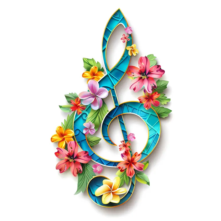 Colorful Floral Treble Clef