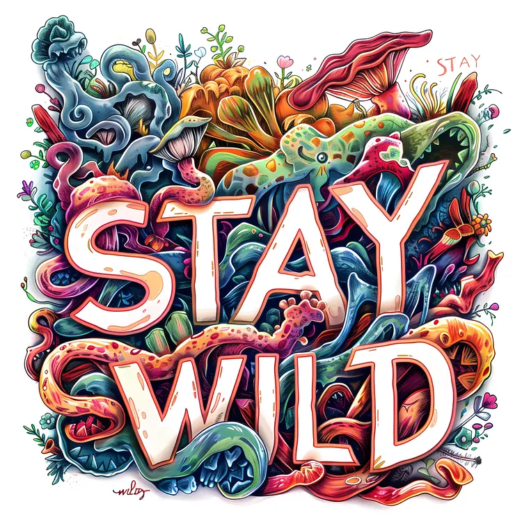 Stay Wild Colorful Typography with Nature Elements