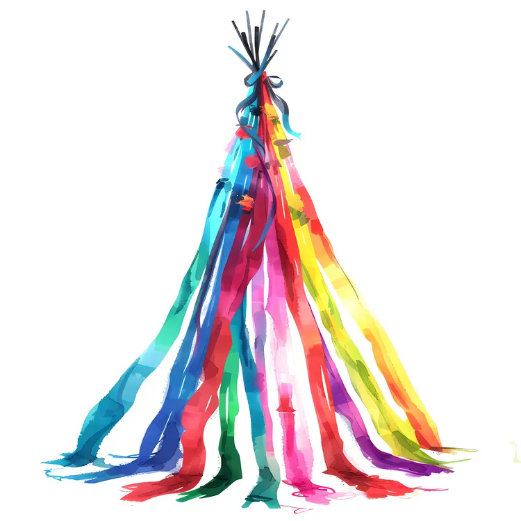 Colorful Ribbons on Decorative Pole for May Day Celebration