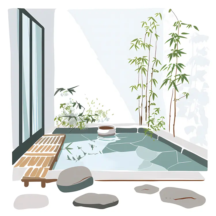 Indoor Hot Spring with Bamboo