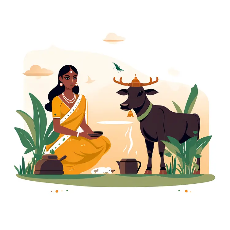 Woman with Cow Performing Ritual