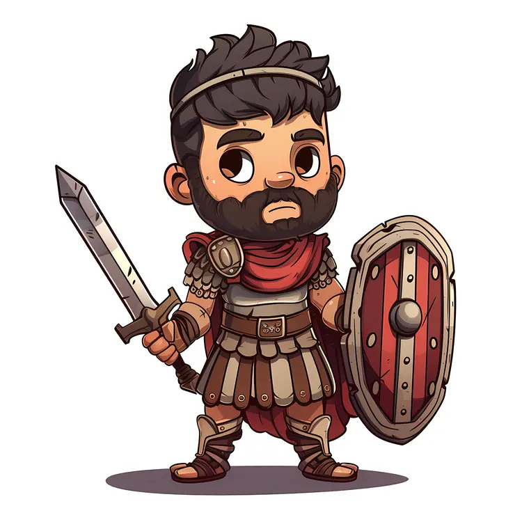 Cute Roman Soldier with Sword and Shield