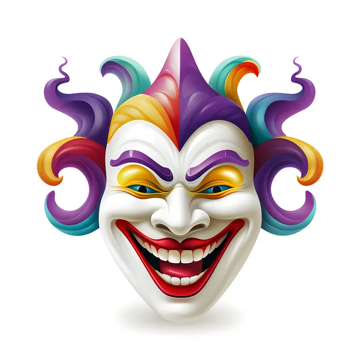 Colorful Jester Mask with Curly Hair