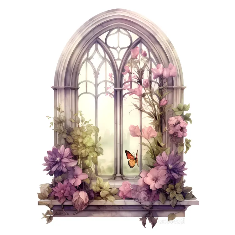 Decorative Flower Window with Butterfly