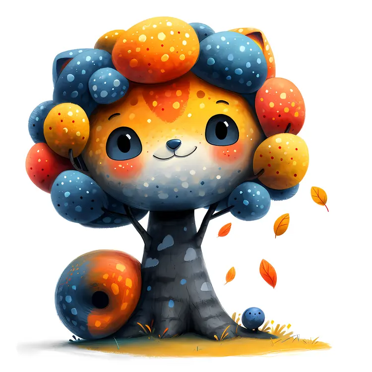 Colorful Cute Tree Cartoon Illustration