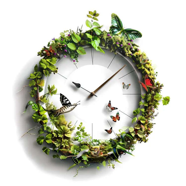Butterfly-Themed Clock with Leaves