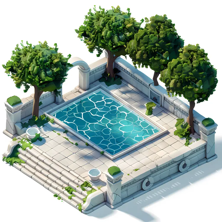 Classic Pool with Trees and Steps