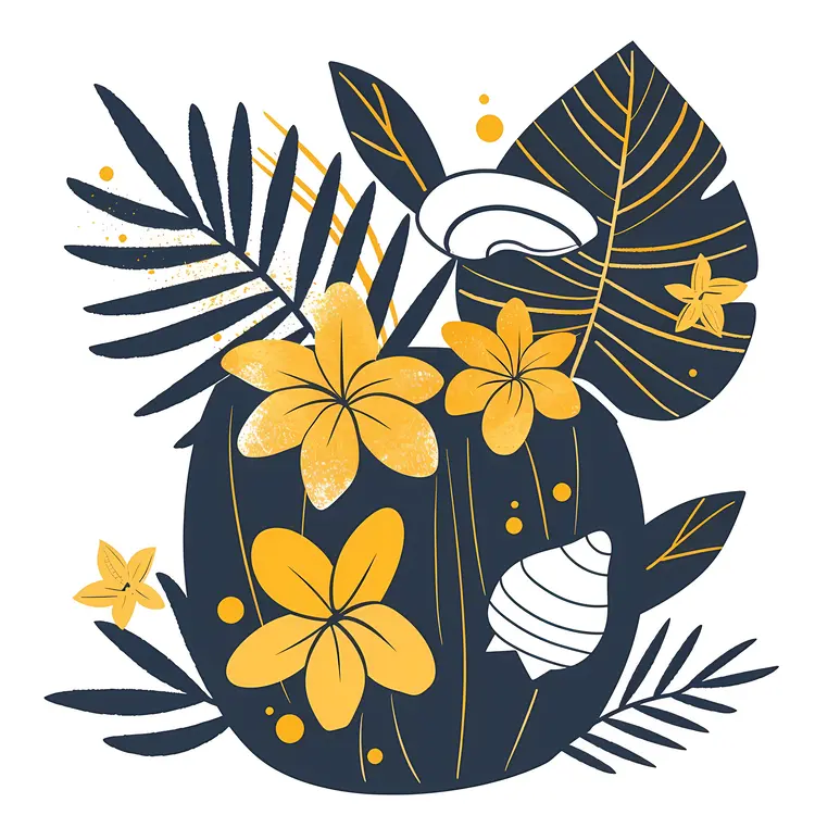 Tropical Coconut and Flowers Illustration