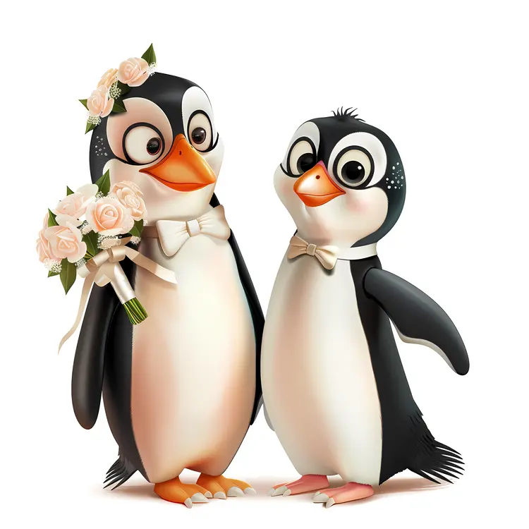 Cartoon Penguin Wedding Couple