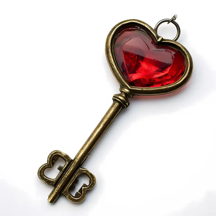 Antique Heart Key with Red Crystal