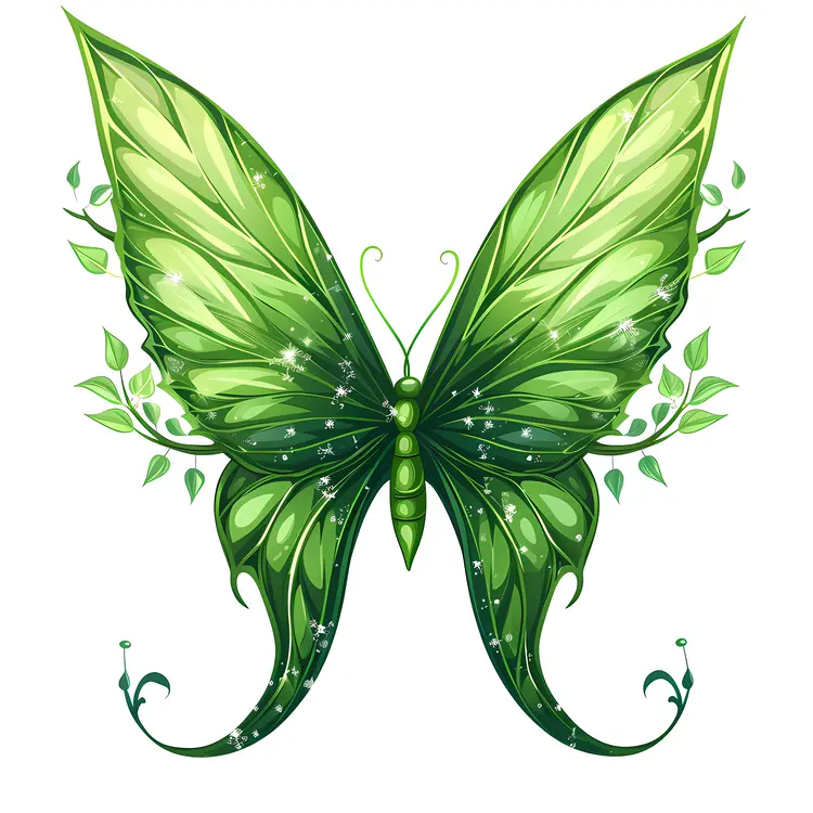 Beautiful Green Butterfly with Leafy Wings