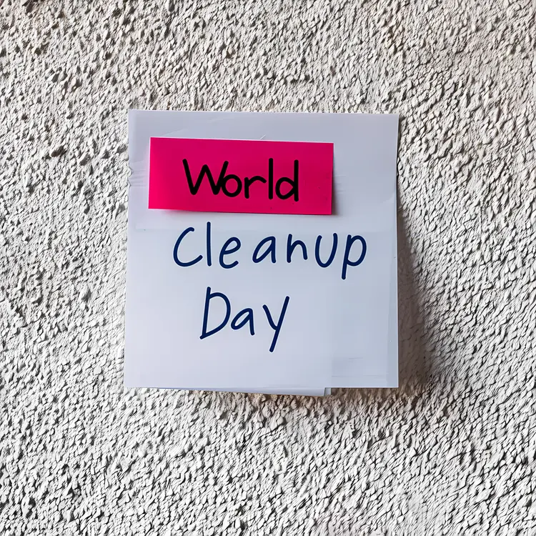 World Cleanup Day Sticky Note on Wall