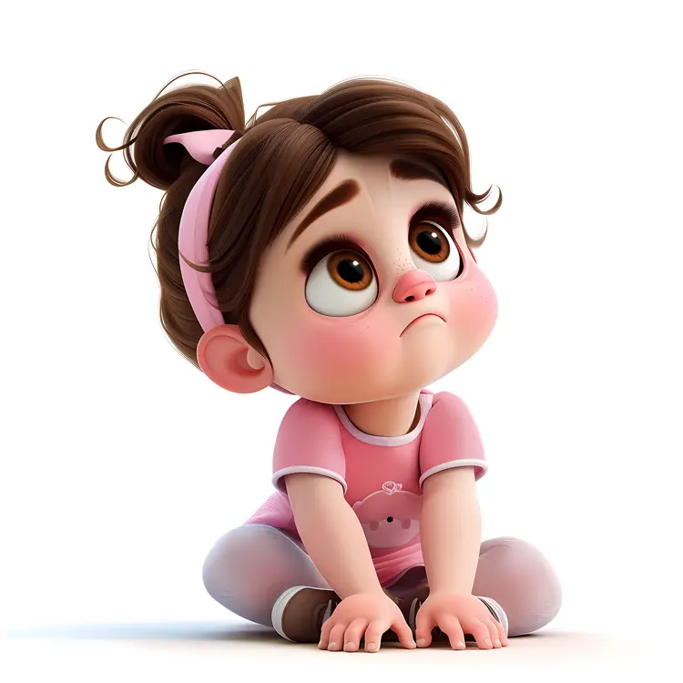 Adorable Baby Girl Sitting and Pouting