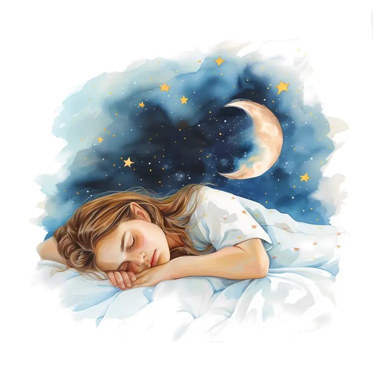 Realistic Girl Sleeping with Moon
