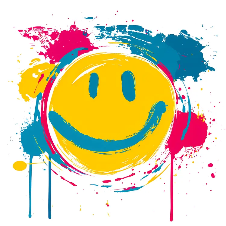 Smiley Face with Colorful Paint Splashes