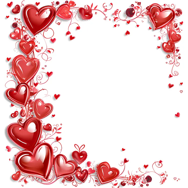 Red Heart Square Frame with Glossy Hearts