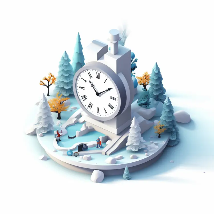 Snowy Clock Tower with Winter Scene
