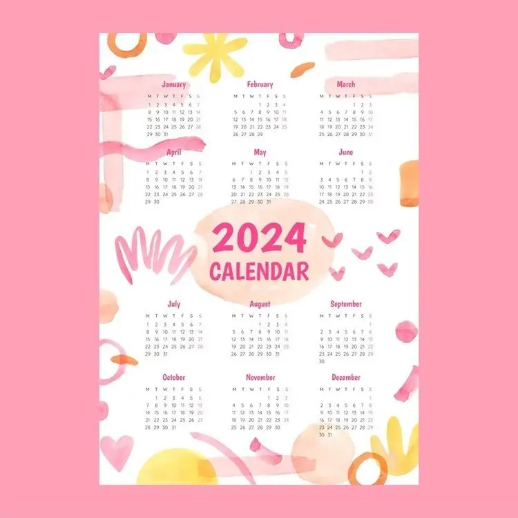 2024 Calendar with Pink and Yellow Design