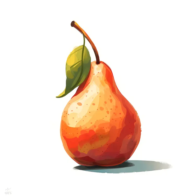 Red Pear with Leaf Illustration