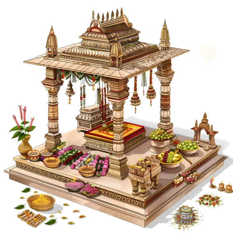 Traditional Temple with Offerings