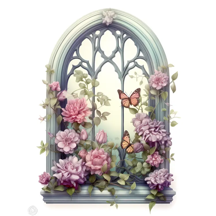 Decorative Flower Window with Butterfly