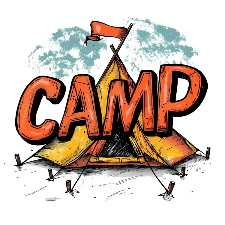 Camp Sign with Tent and Flag