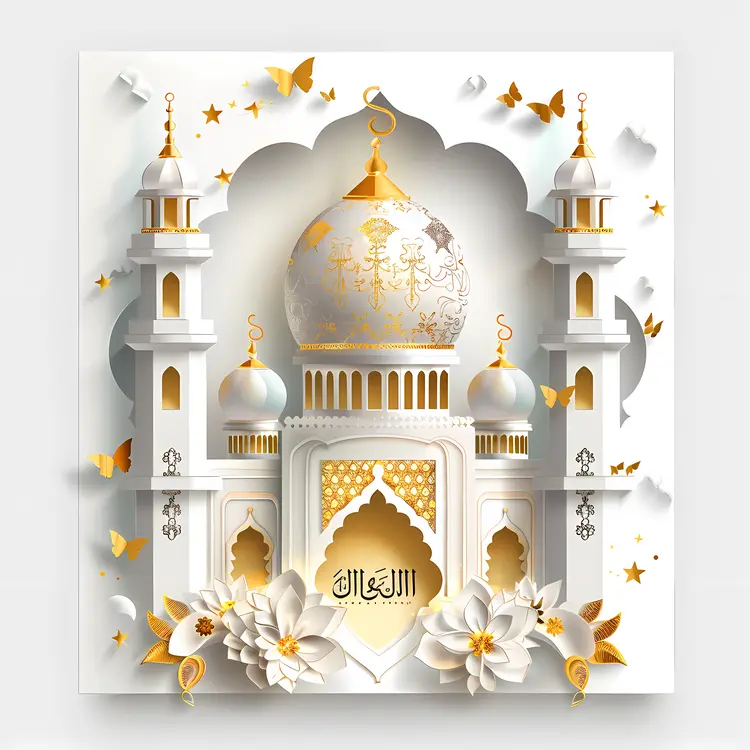 White and Gold Mosque with Butterflies