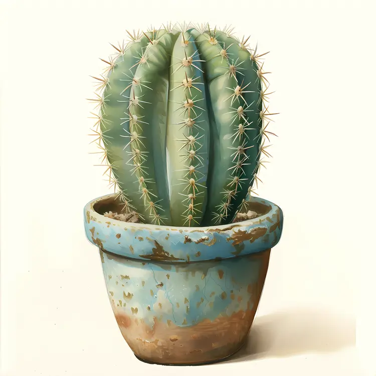 Round Cactus in Blue Pot