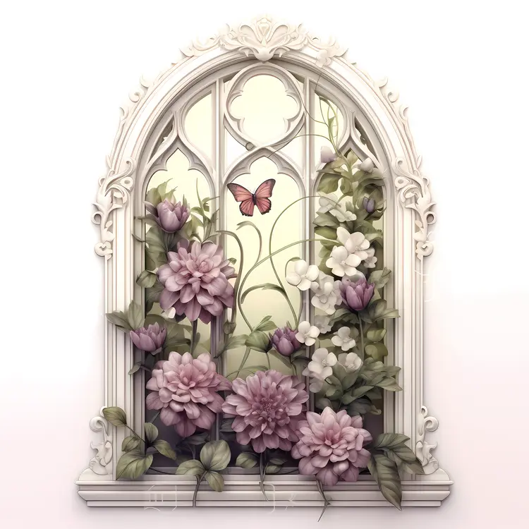 Decorative Flower Window with Butterfly