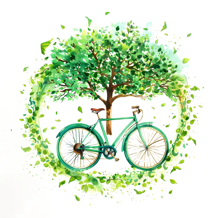 Green Bicycle and Tree in Nature