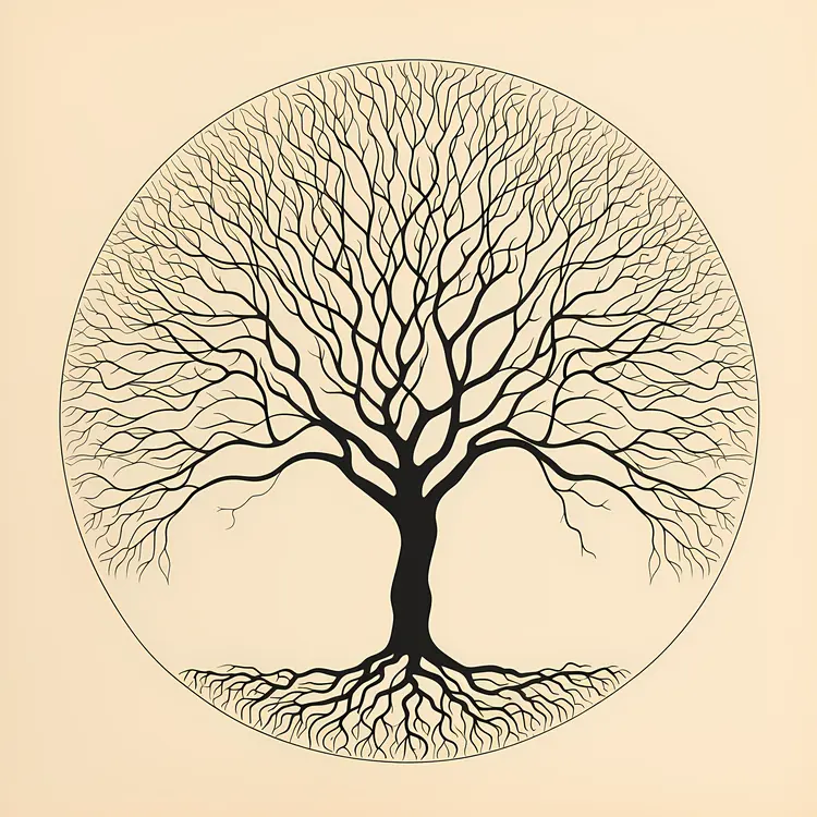 Minimalist Tree of Life Illustration with Branches and Roots