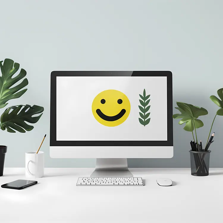 Smiley Face on Computer Screen with Plants