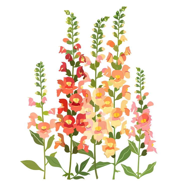 Colorful Snapdragons Flower Illustration