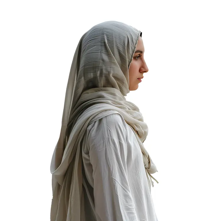 Woman in White Hijab Side View