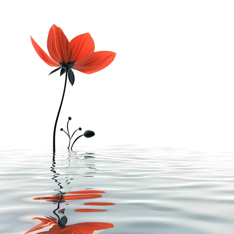 Red Flower Reflecting in Water