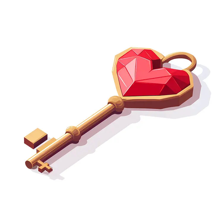 3D Heart Key with Red Gem for Valentine's Day