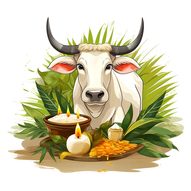 Cow with Ritual Food and Candles