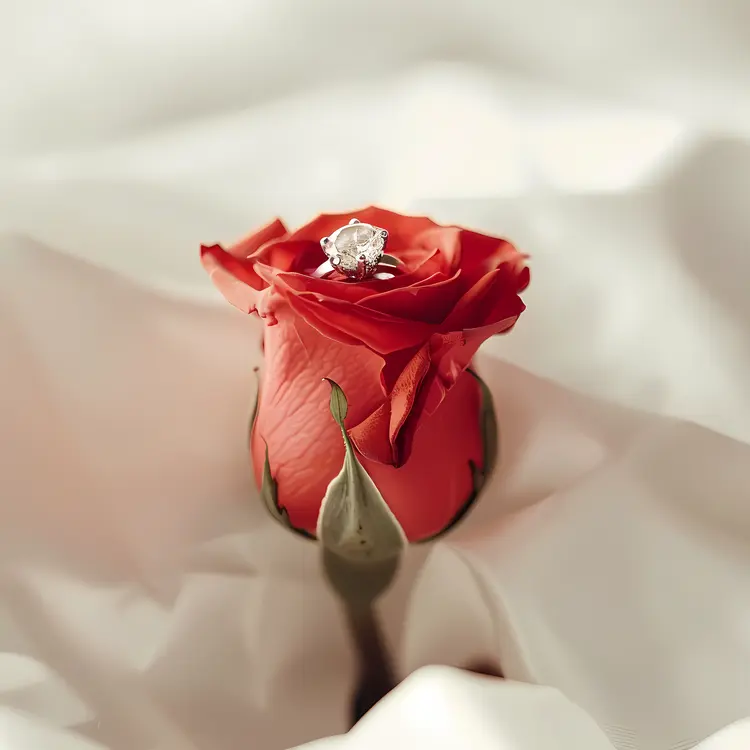 Red Rose with Diamond Ring Photo