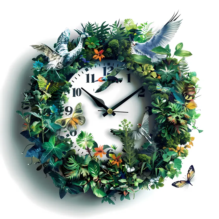Decorative Wall Clock with Birds and Butterflies