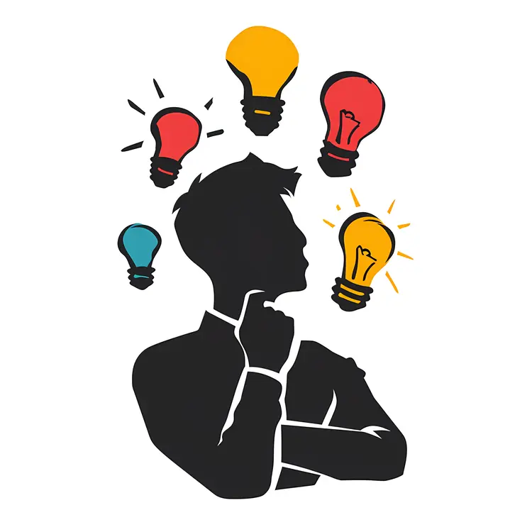 Thinking Head with Light Bulbs Illustration