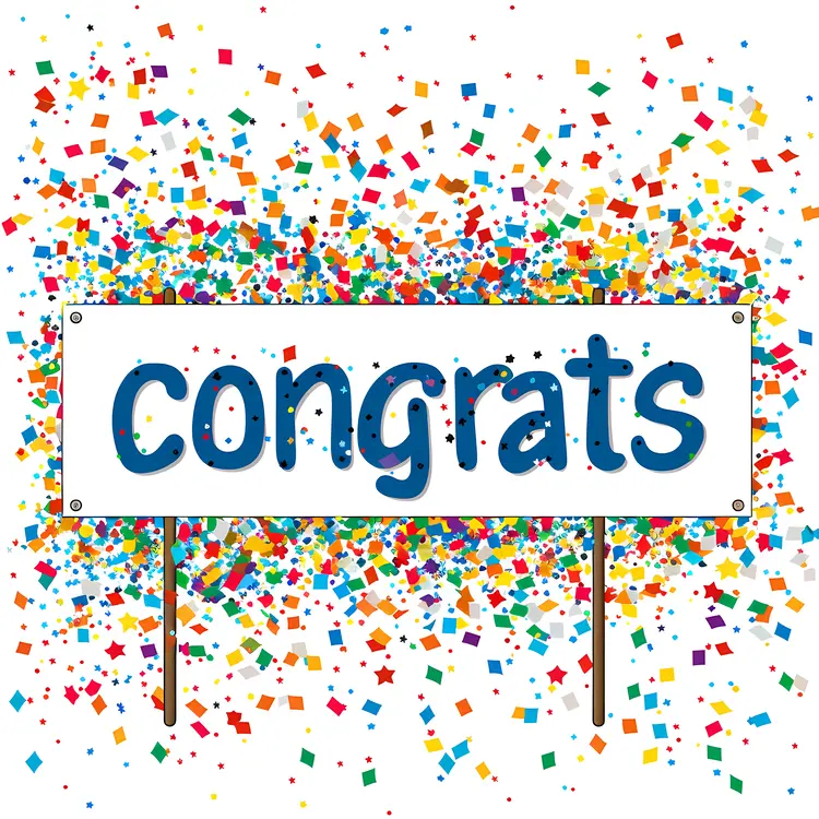 Congrats Sign with Colorful Confetti